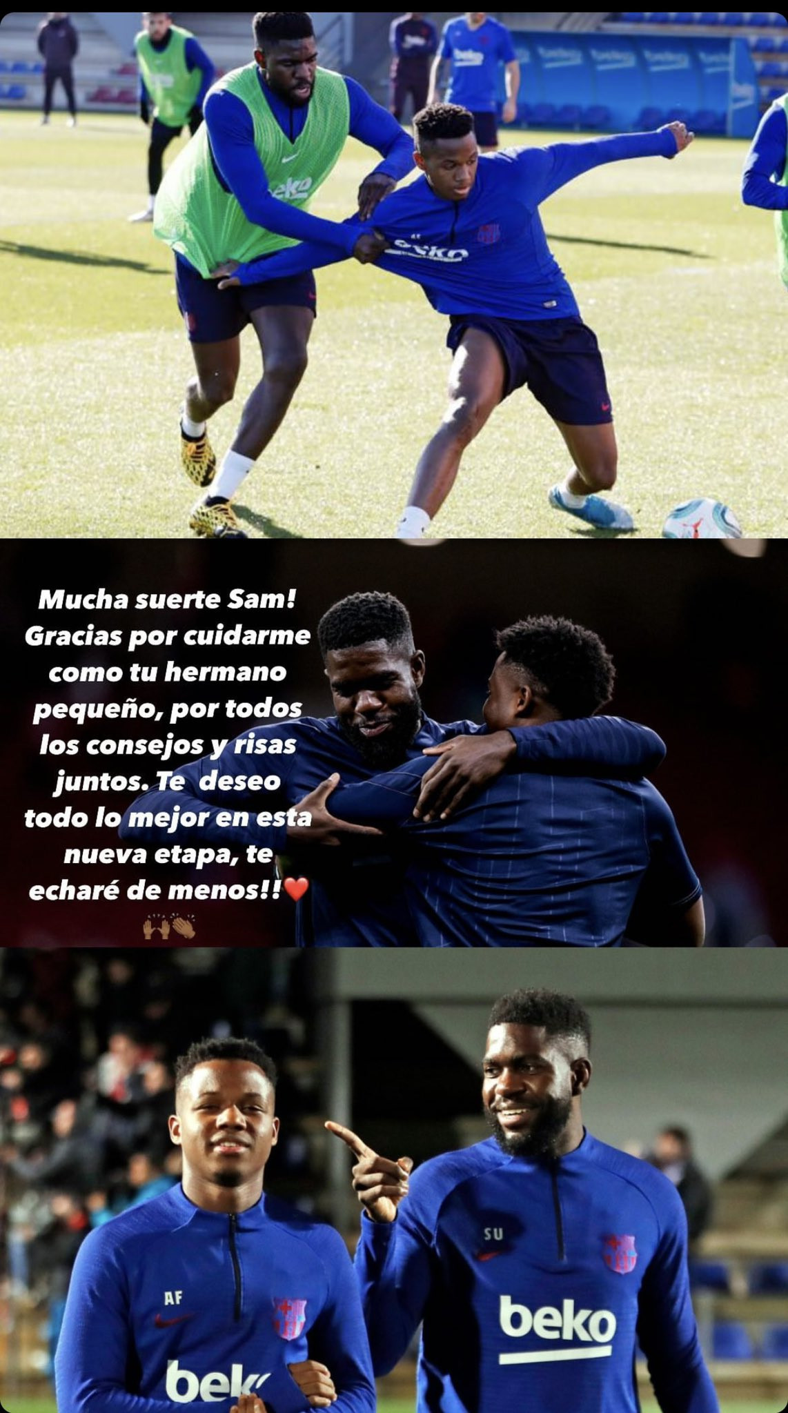 Ansu Fati se despide de Umtiti con un emotivo mensaje